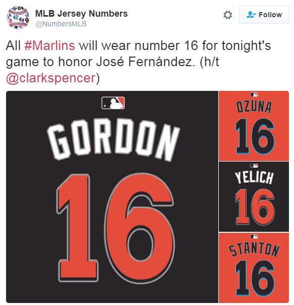 Miami Marlins will all wear number 16 in tribute to Jose Fernandez ...