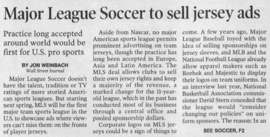 MLS Adds a Second Spot for Ads on Uniforms – SportsLogos.Net News