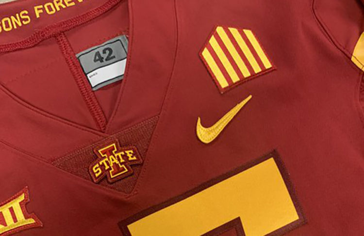 The Iowa State Cyclones football team wears a patch on the upper left ...