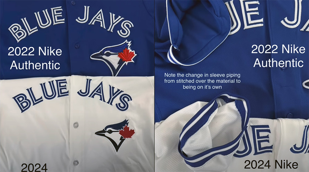 Via YouTube’s @mikehoserthecloser , changes to Nike’s jersey stitching