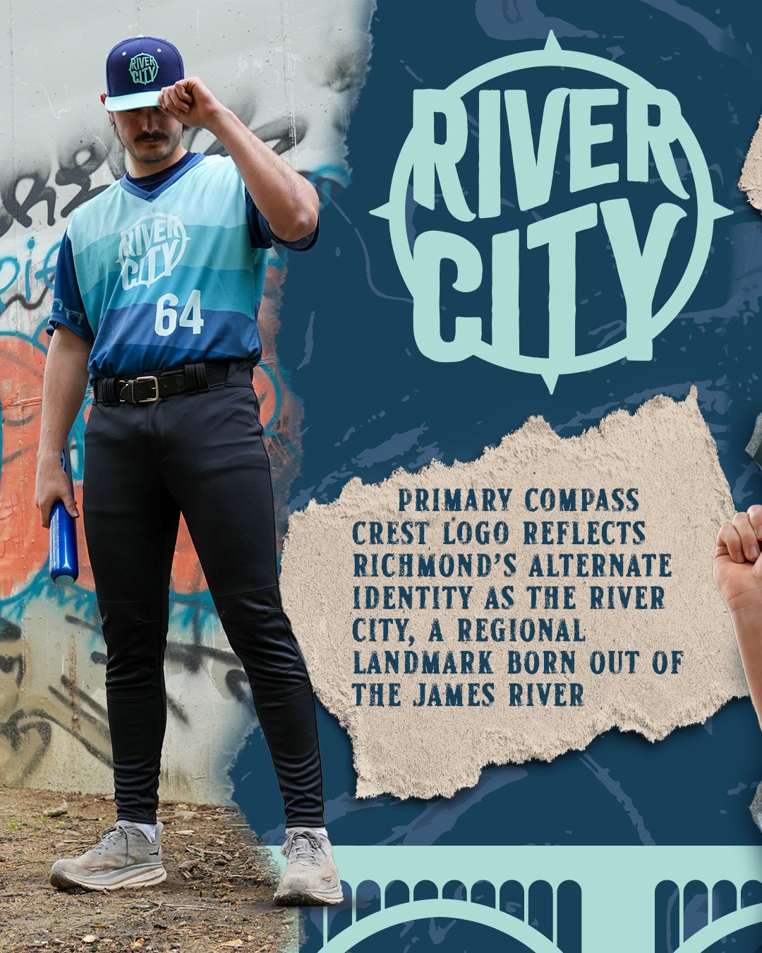 The brand features a jersey in blue stripes meant to represent water in ...