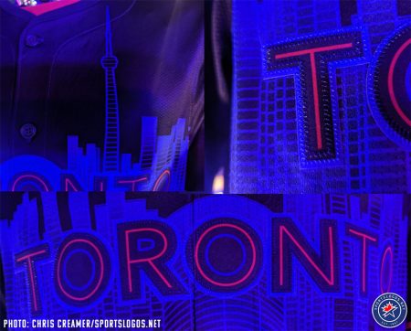 Closeup looks at the CN Tower and TORONTO wordmark on the front of the ...