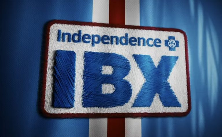 The Phillies’ Independence IBX patch recoloured for their throwback set