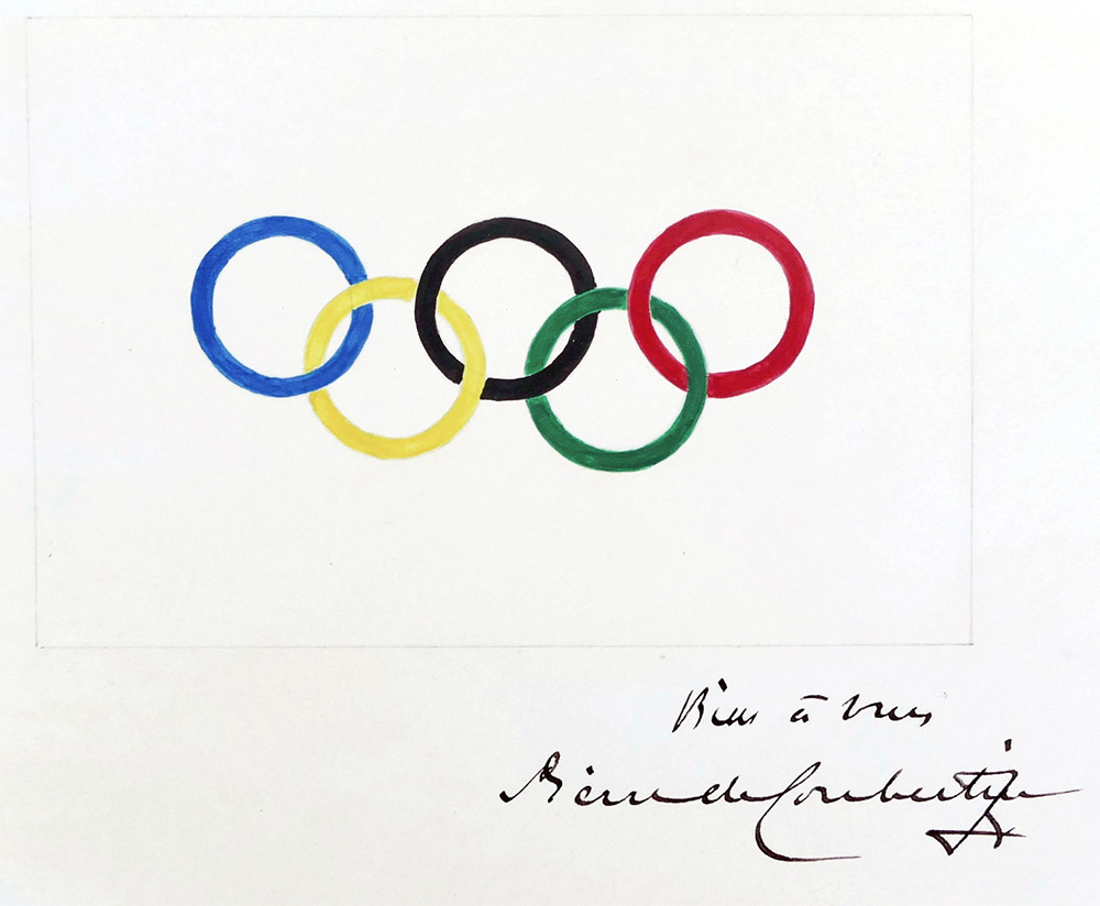 A sketch of the rings by their designer Pierre de Coubertin, his ...