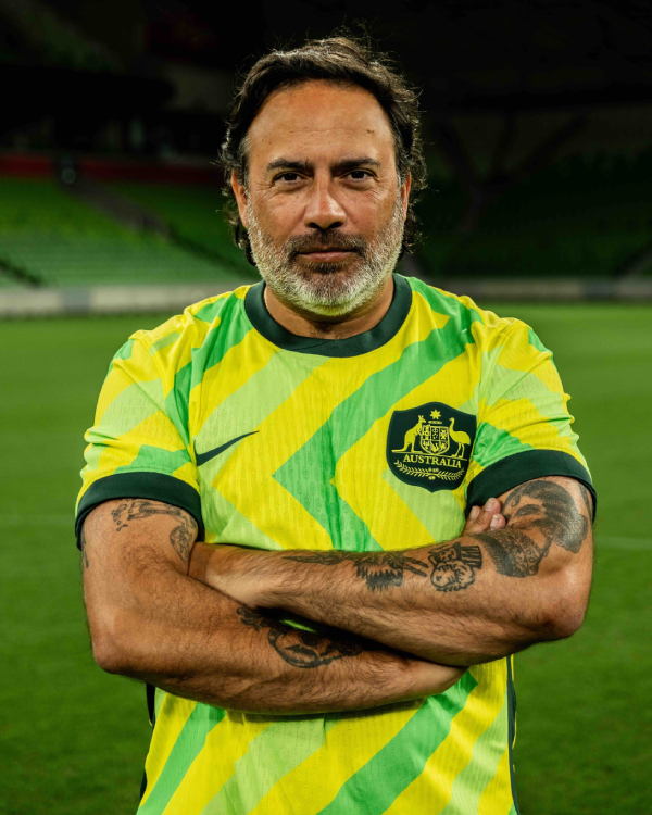 Artist Reko Rennie in the new Australia home kit he designed. Courtesy ...