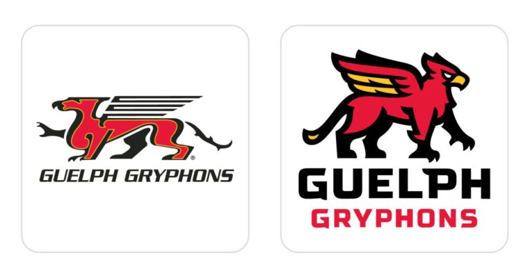 Previous Guelph Gryphons logo (left) and new logo (right). Courtesy ...