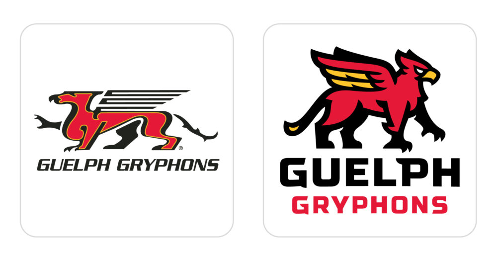 Previous Guelph Gryphons logo (left) and new logo (right). Courtesy ...