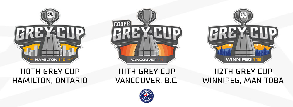 The logo is complete with the CFL logo on the Grey Cup, a large Grey Cup wordmark and “Winnipeg ...