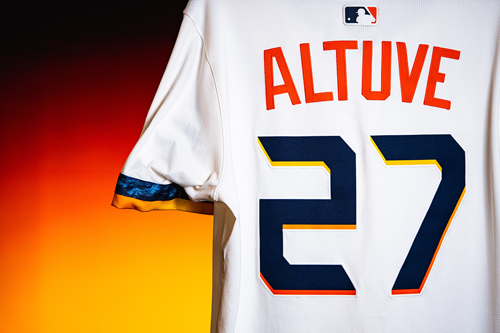 The jersey neckline features the phrase “Space City,” set against a ...