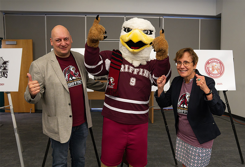 MacEwan athletics director Joel Mrak (left) and president and vice ...