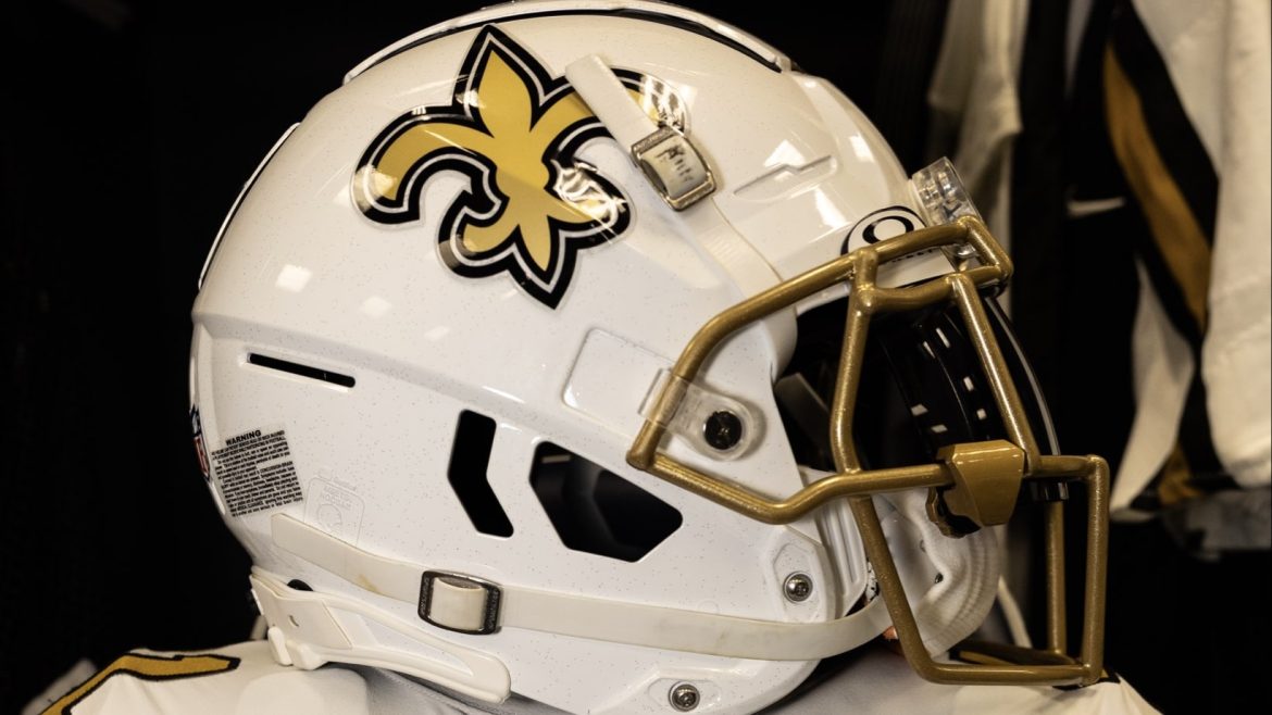 The New Orleans Saints wore their white alternate helmets with their ...
